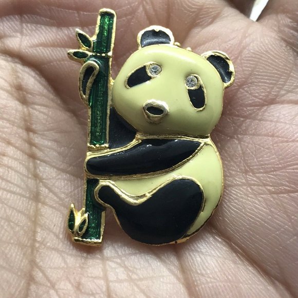 Unbranded | Jewelry | Vintage Panda Bear Brooch Pin On Bamboo Branch ...